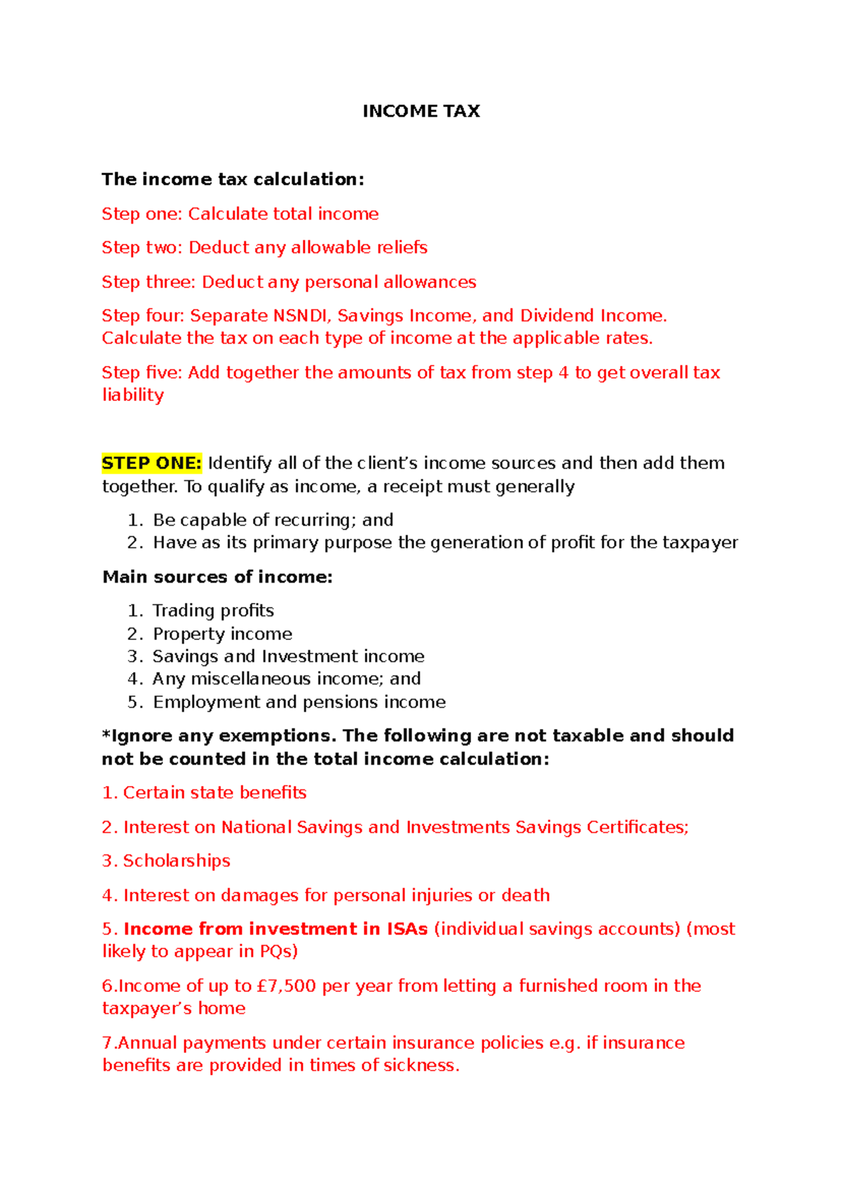 Business Law - Income Tax Calculation Steps and Key Considerations ...