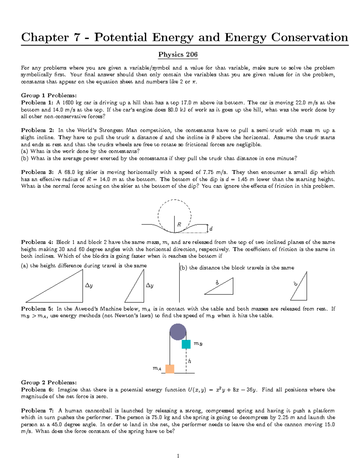 PHYS 206 - Chapter 7: Potential Energy & Energy Conservation Practice ...