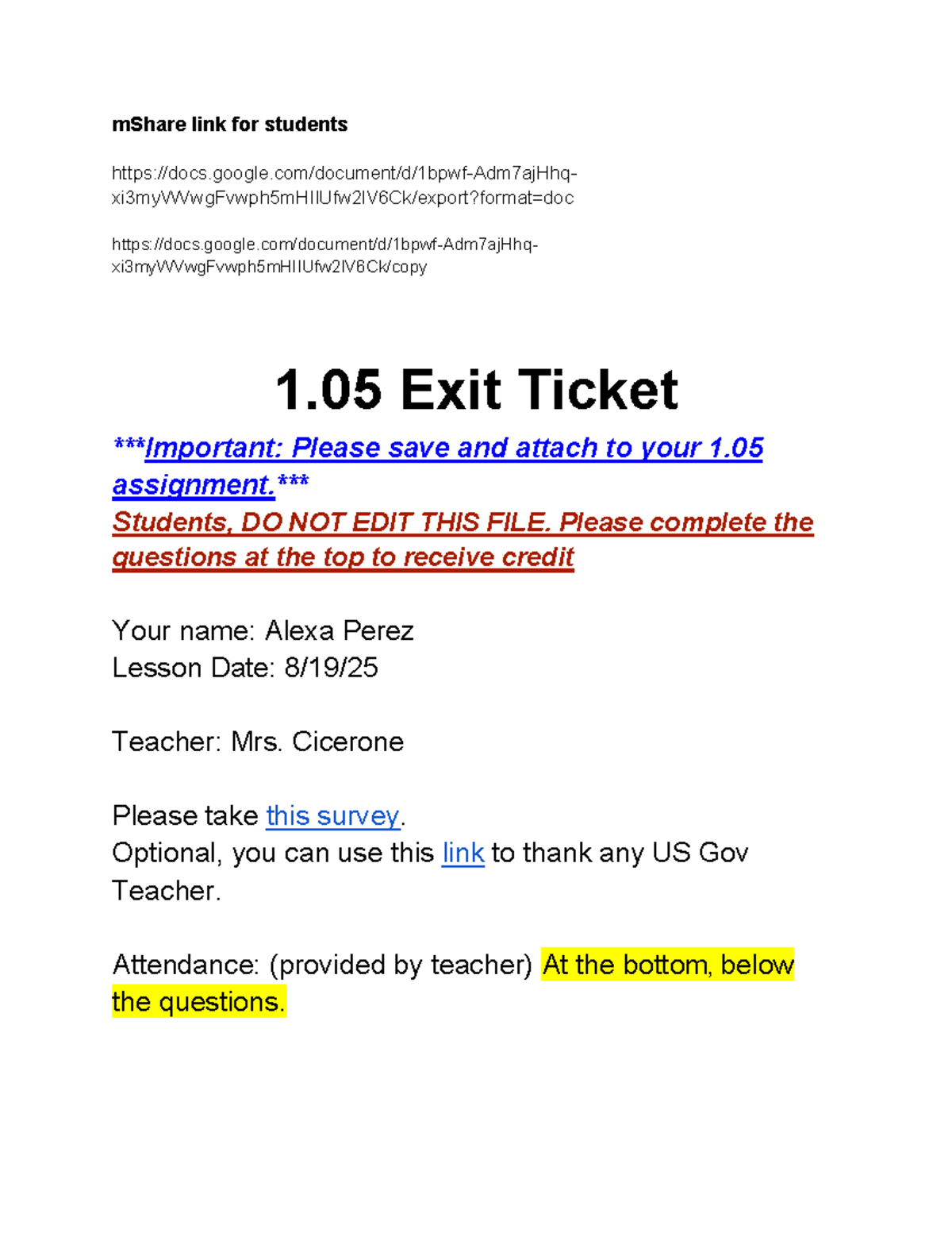 1.05 Exit Ticket: US Constitution Overview and Reflection - Studocu