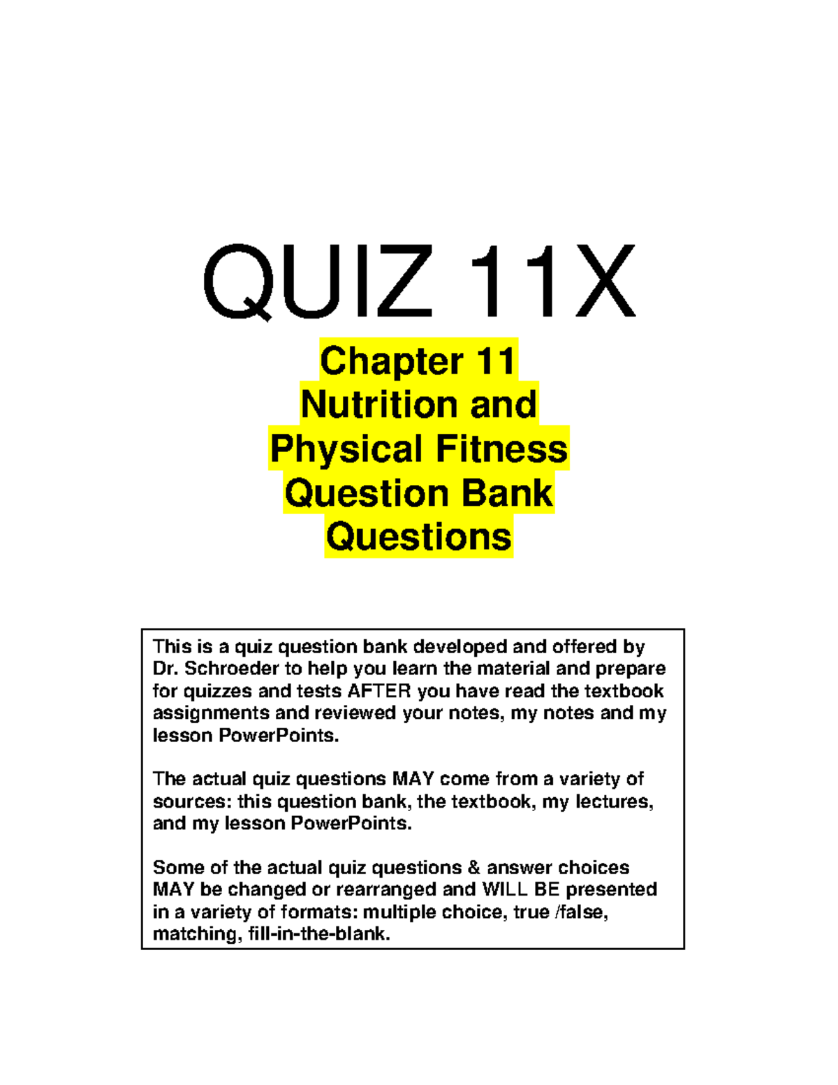11X. Quiz - Nutrition Chpt 11 Question Bank for Physical Fitness - Studocu