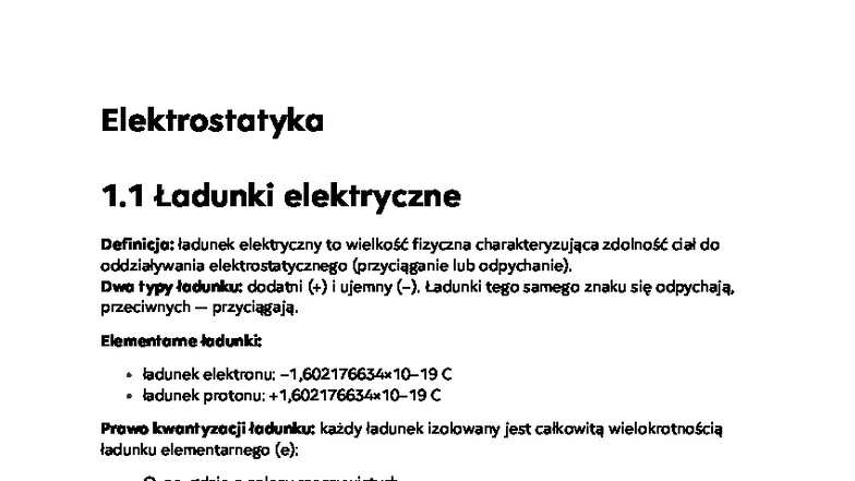 Elektrostatyka 1.1: Ładunki Elektryczne i Zasady Zachowania - Studocu