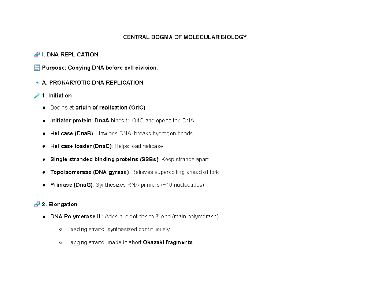 Central Dogma of Molecular Biology: DNA Replication & Transcription ...
