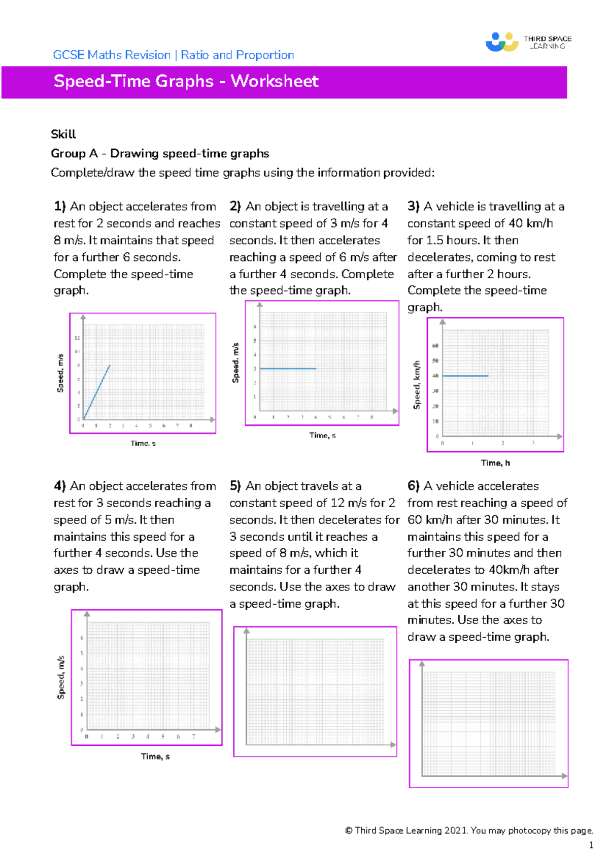 GCSE Maths Revision: Speed-Time Graphs Worksheet (Skill Group A) - Studocu