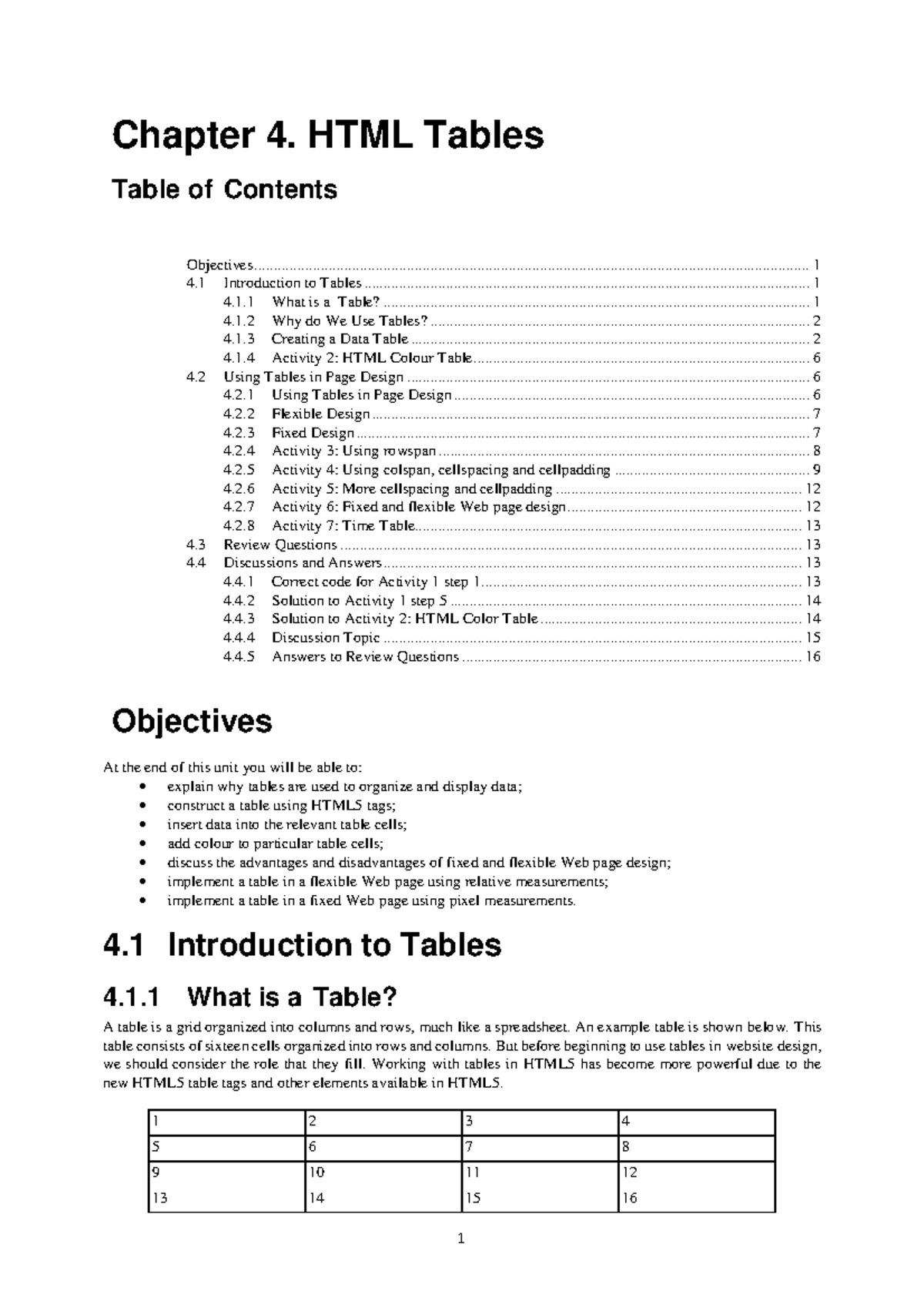Chp04 - Lecture notes - Chapter 4. HTML Tables Table of Contents ...
