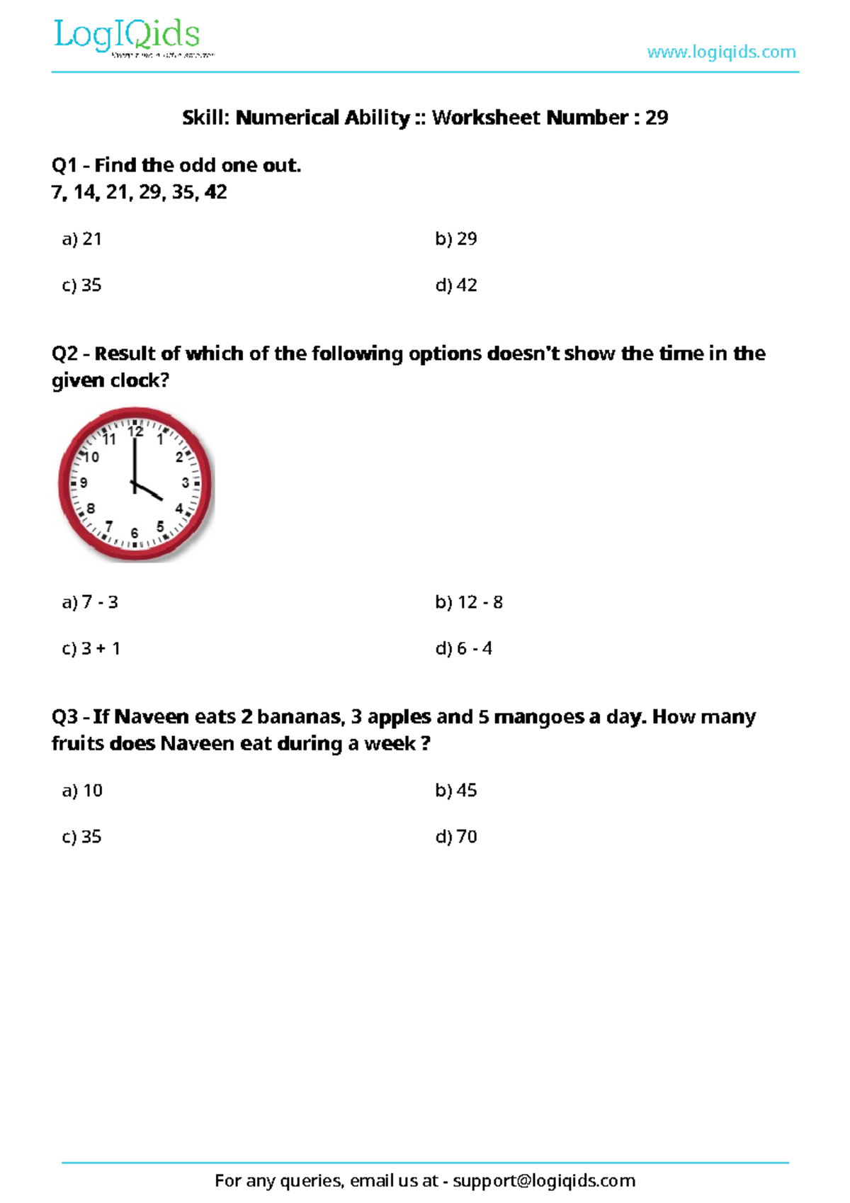 Numerical Ability Worksheet 29: Odd One Out & Clock Questions - Studocu
