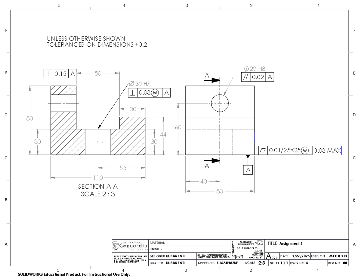 Assignment 5 Drawing 1 for MECH 313: Tolerances and Dimensions - Studocu