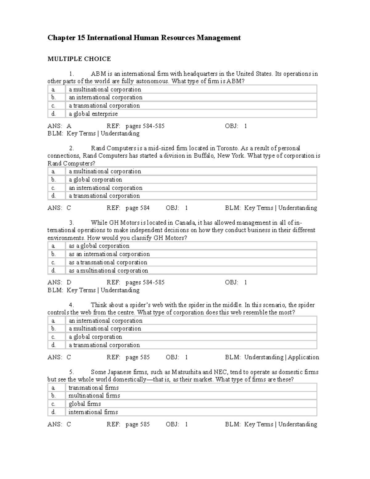 Chapter #15 - Chapter 15 International Human Resources Management ...