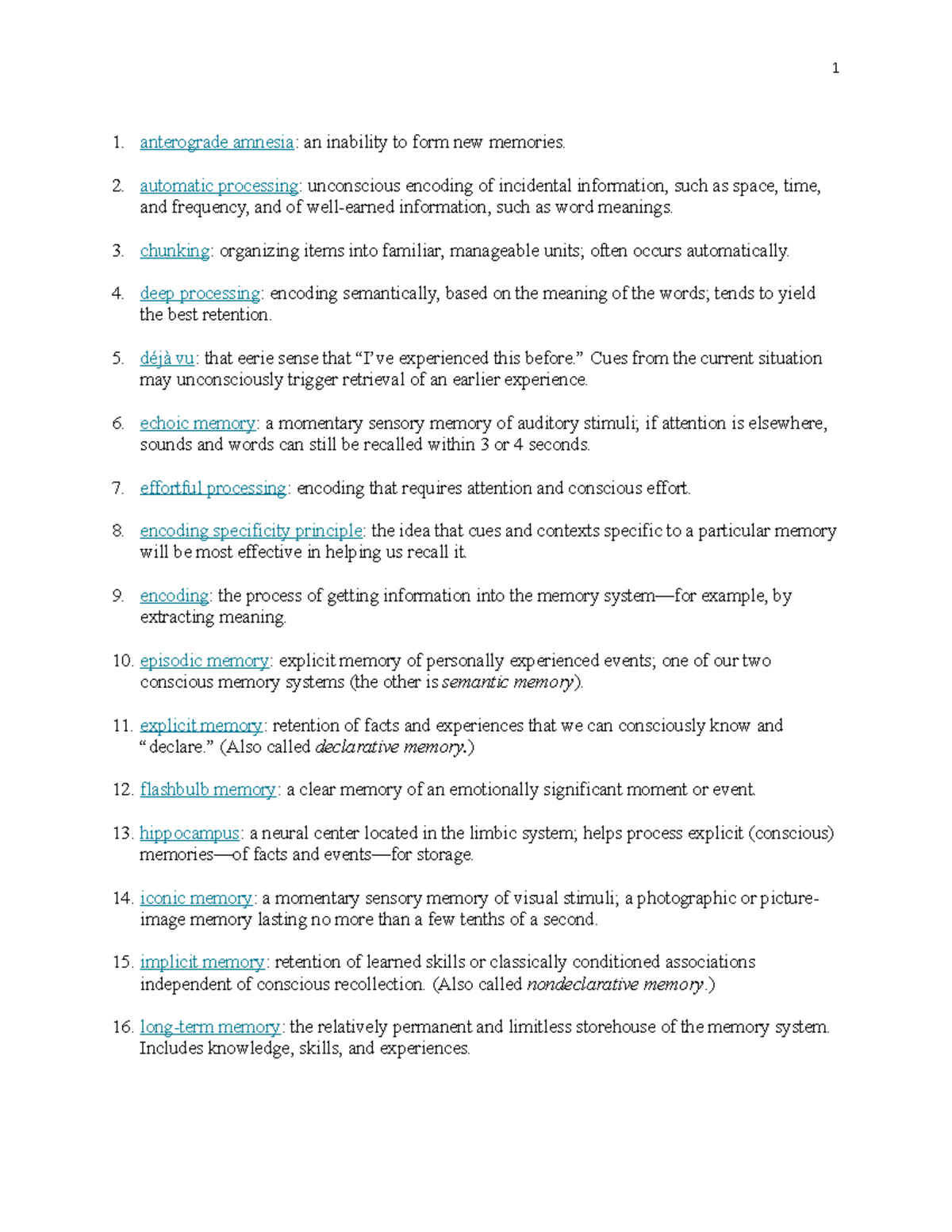 Module 4: Memory Processes Study Guide (Mid-Term Week) - Studocu