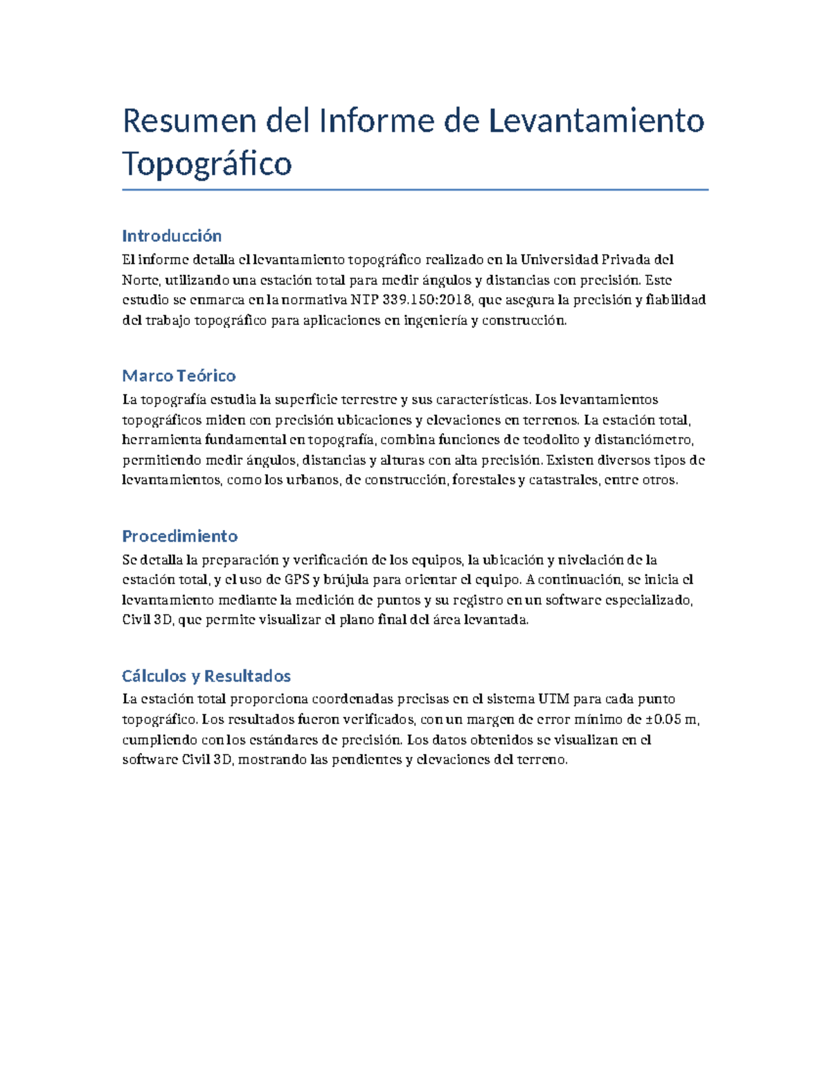 Resumen Informe Levantamiento Topografico - Resumen del Informe de Levantamiento Topográfico ...