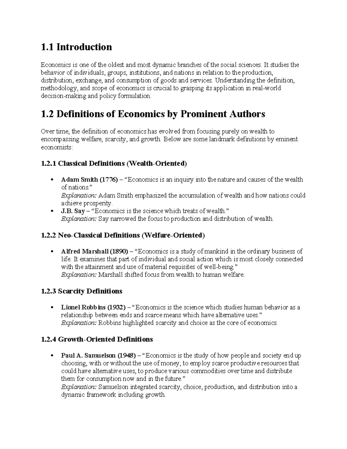 ECO 101: Introduction to Economics - Definitions and Methodology - Studocu