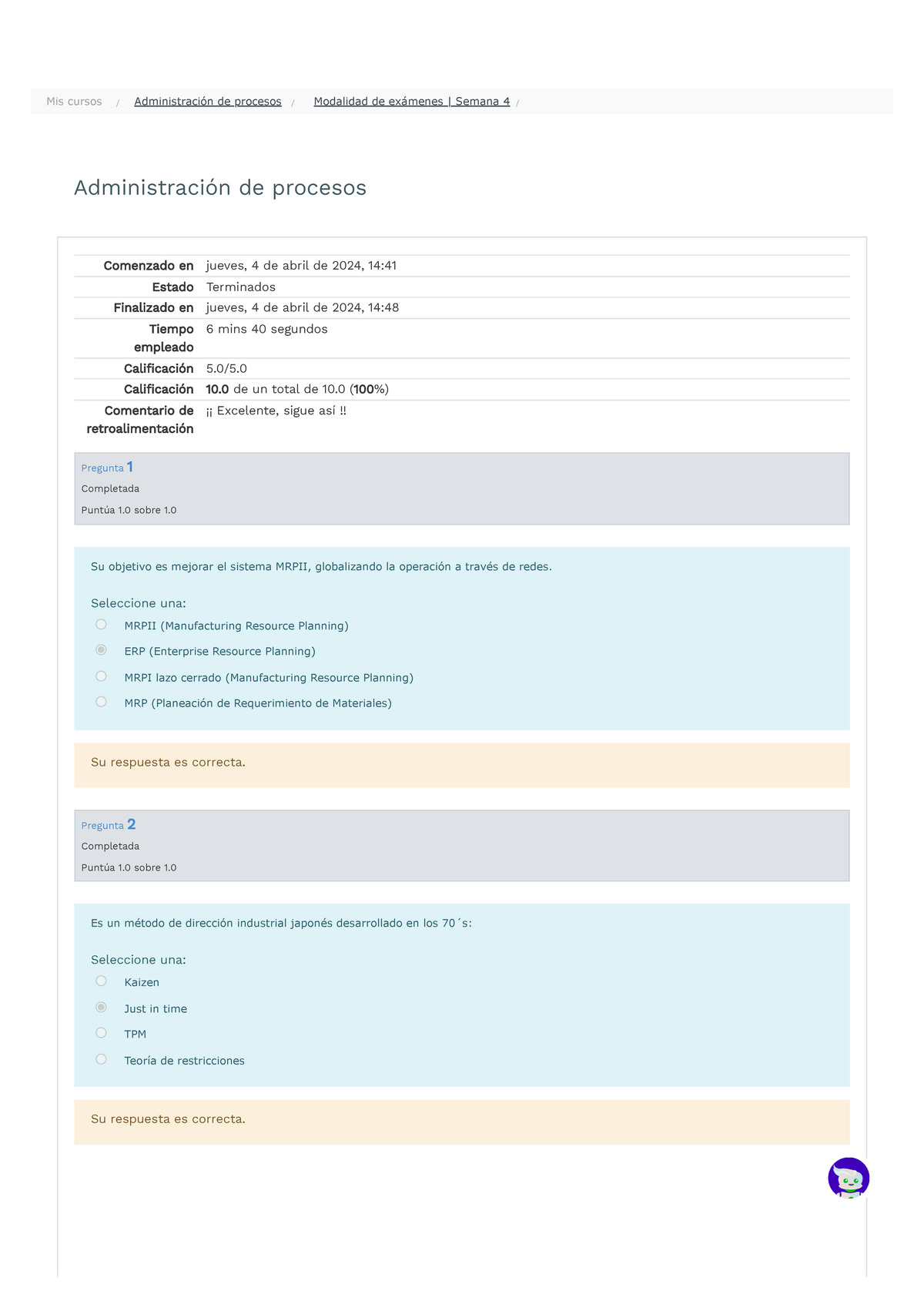 Administración de Procesos (Examen Sem. 4 - Primera Vuelta) 2024 - Studocu