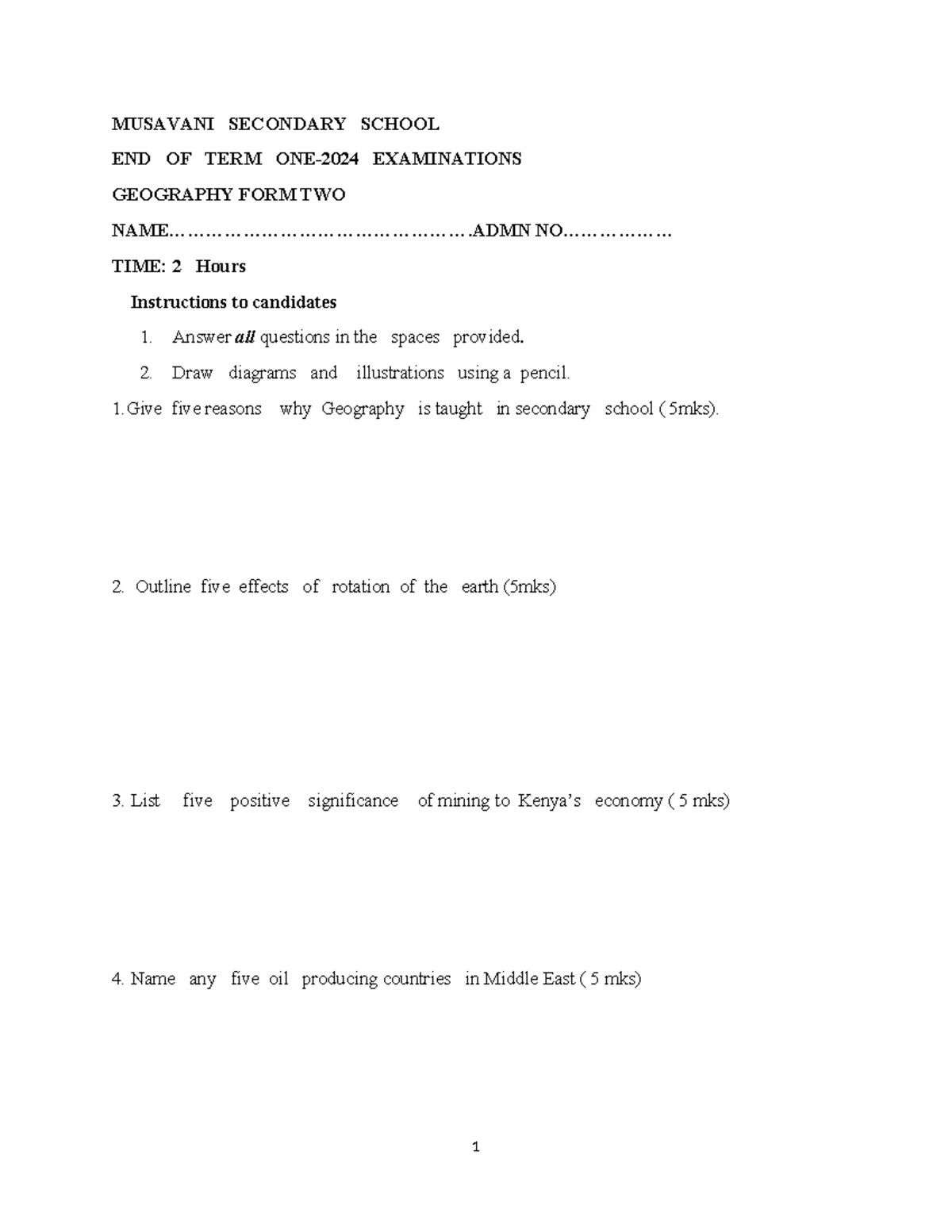 Form-2-Geography - 2022 - FORM 2 GEOGRAPHY INTERNAL LAND FORMING ...