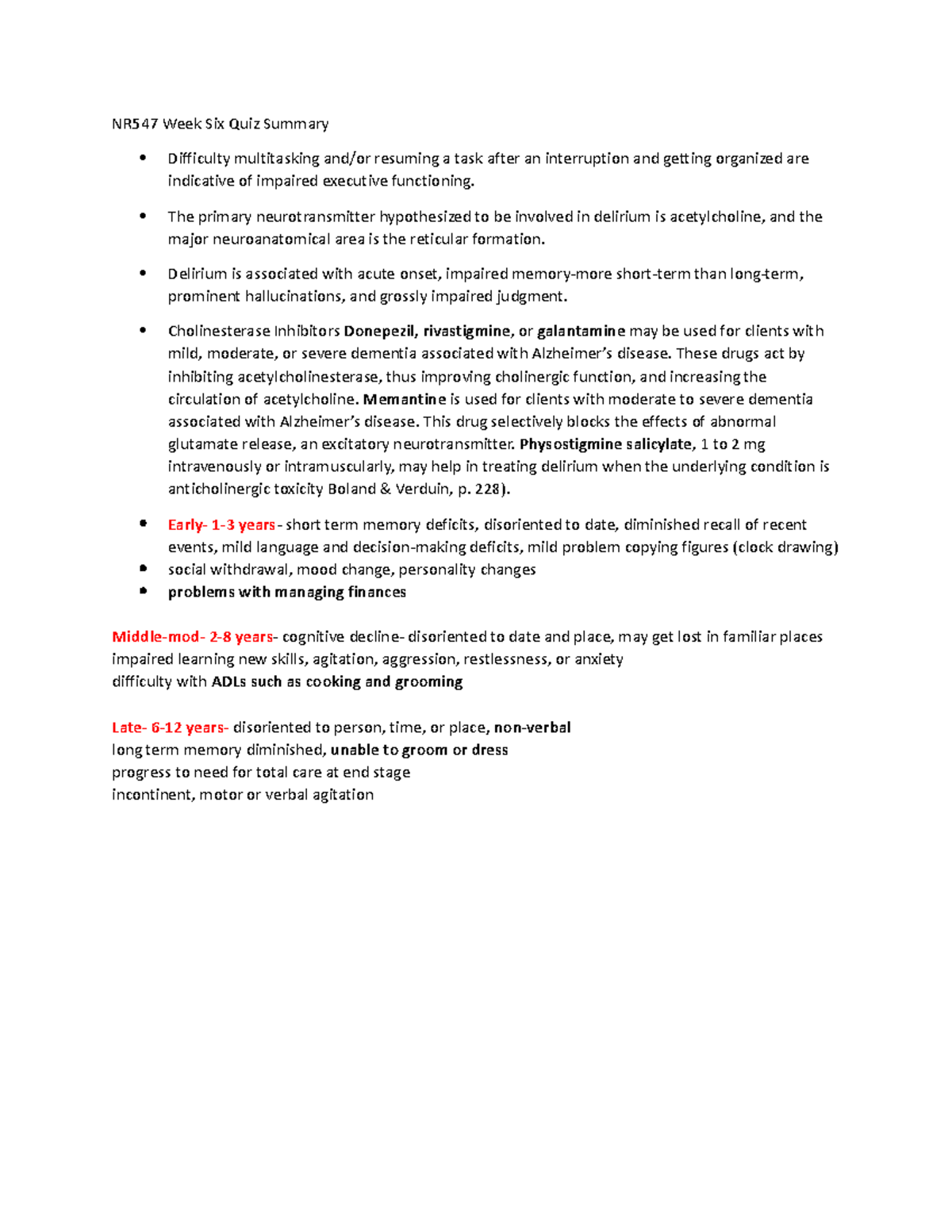 NR547 Week 6 Quiz Review: Key Concepts on Delirium & Dementia - Studocu