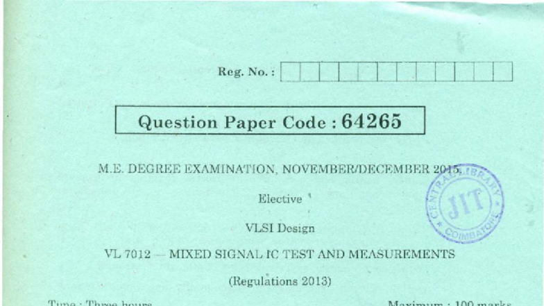 Mixed Signal IC Test & Measurements - M.B. Degree Exam 2015 - Studocu