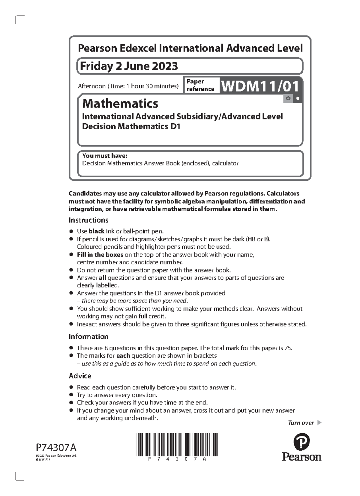 Mathematics D1 Decision Making Exam Paper - June 2023 (WDM11) - Studocu