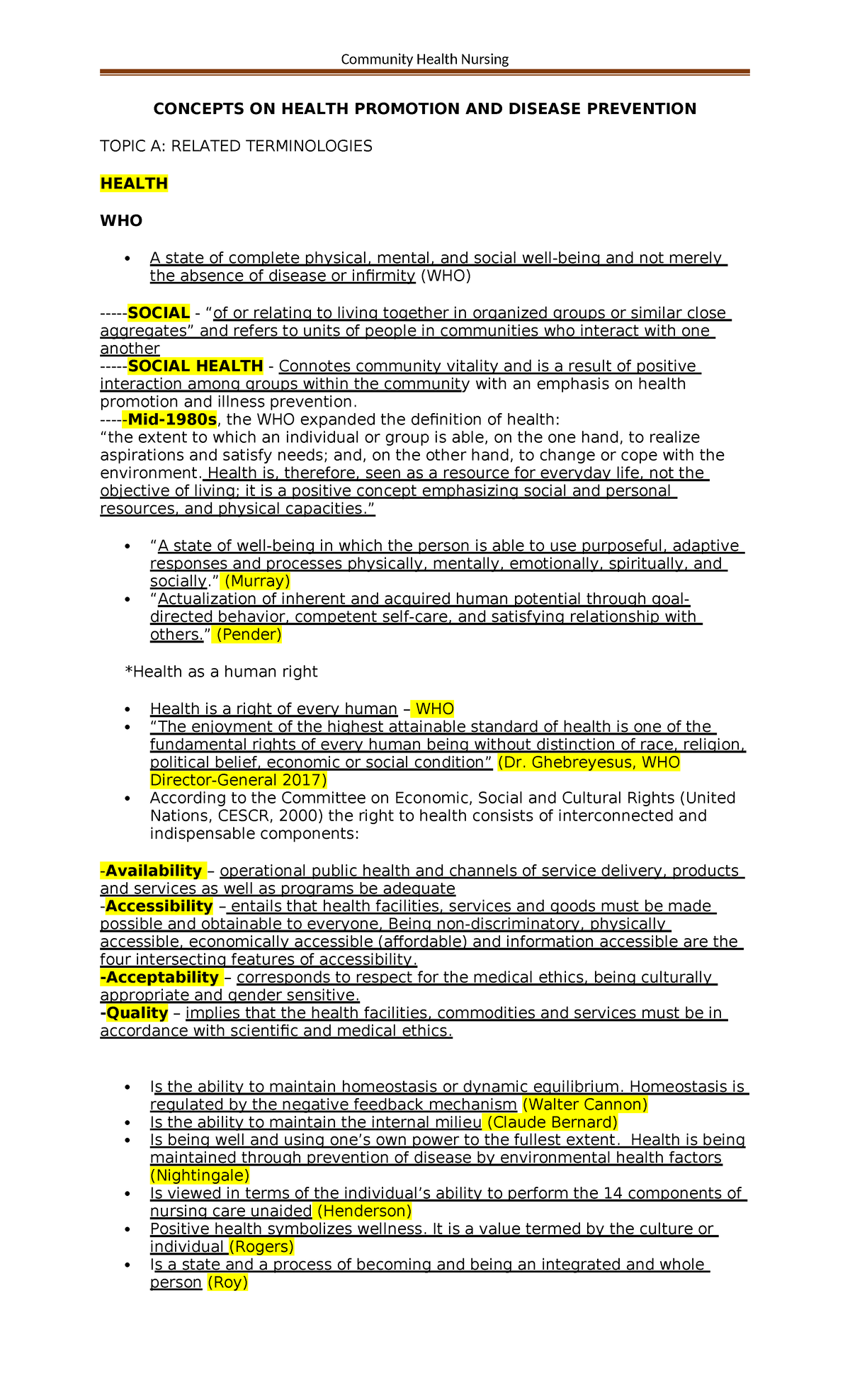 CHN- Prelim- Health Promotion and Disease Prevention Concepts Review ...