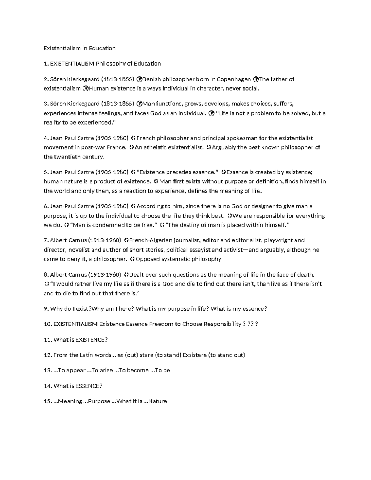Existentialism in Education - Lecture Notes on Key Philosophers - Studocu