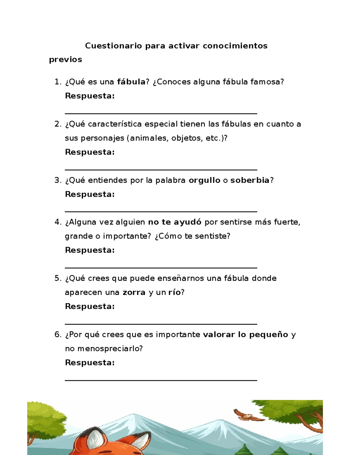 Fábula y Ejercicios Prácticos - Lic. en Educación - Studocu