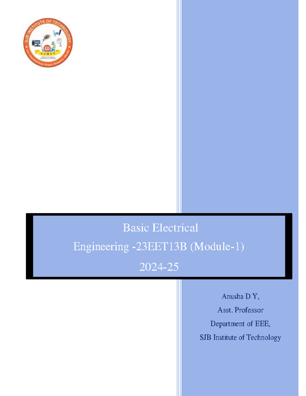 23EET13B Basic Electrical Engineering Module 1 Study Notes - Studocu