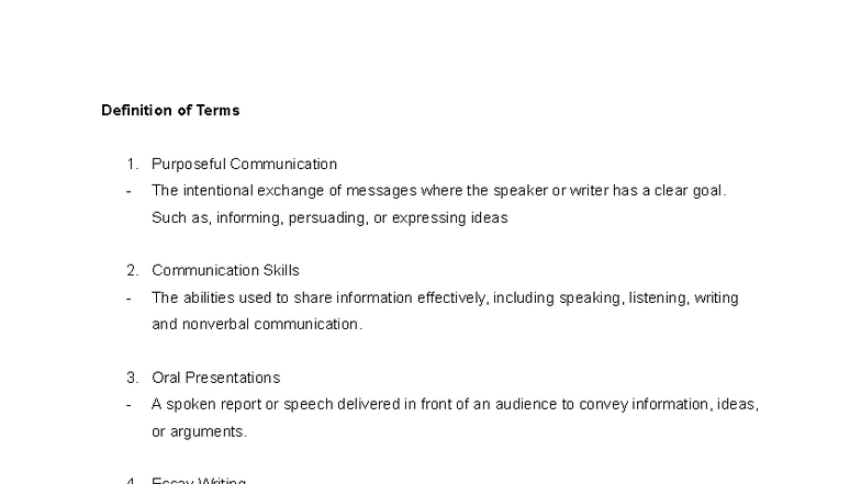 Definition of Terms: Key Concepts in Purposeful Communication - Studocu