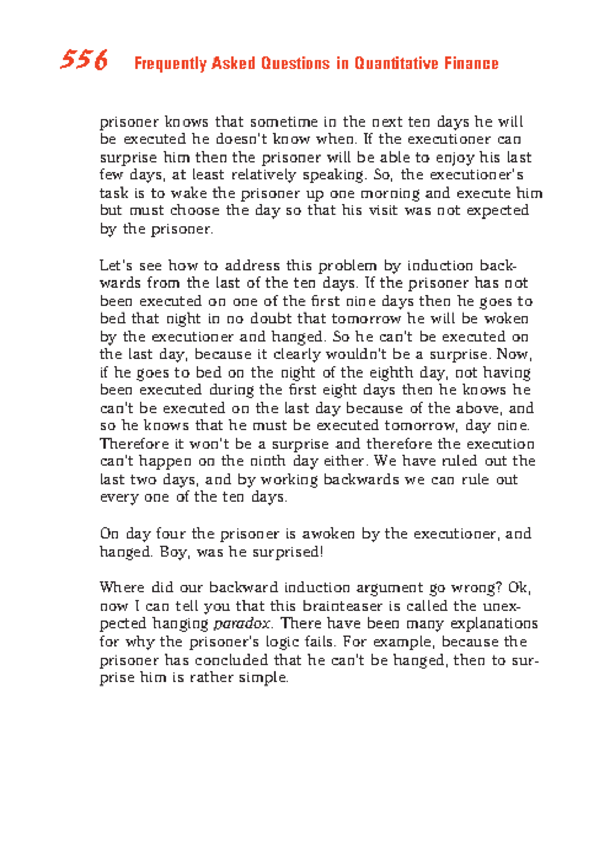 556 FAQs on the Unexpected Hanging Paradox in Quantitative Finance ...
