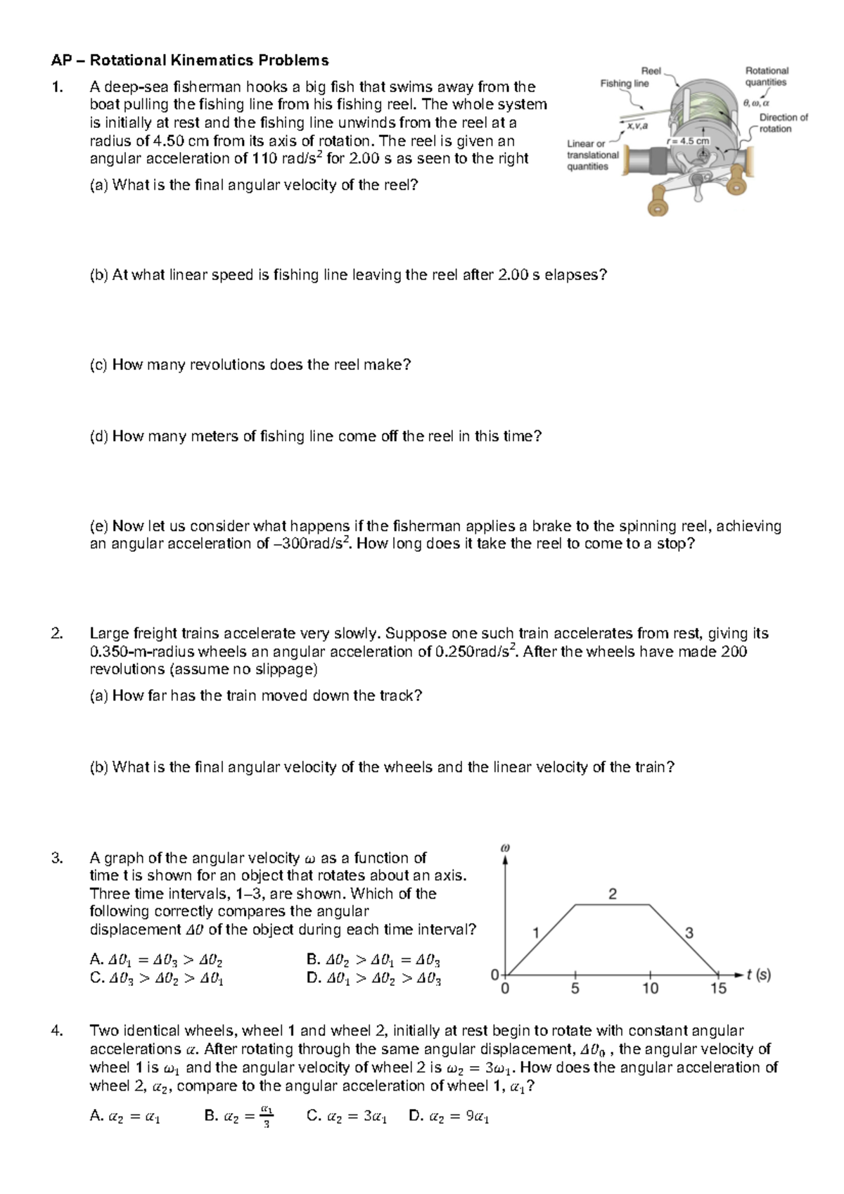AP - Rotational Kinematics Problems: Concepts and Applications - Studocu