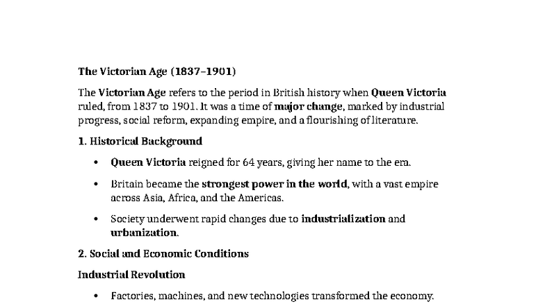 Victorian Age: A Study of 1837-1901 Social & Literary Changes - Studocu