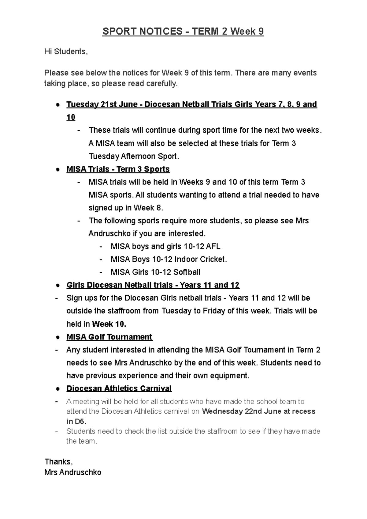 Term 2 Week 9 Sport Notices - 93939339 - Studocu