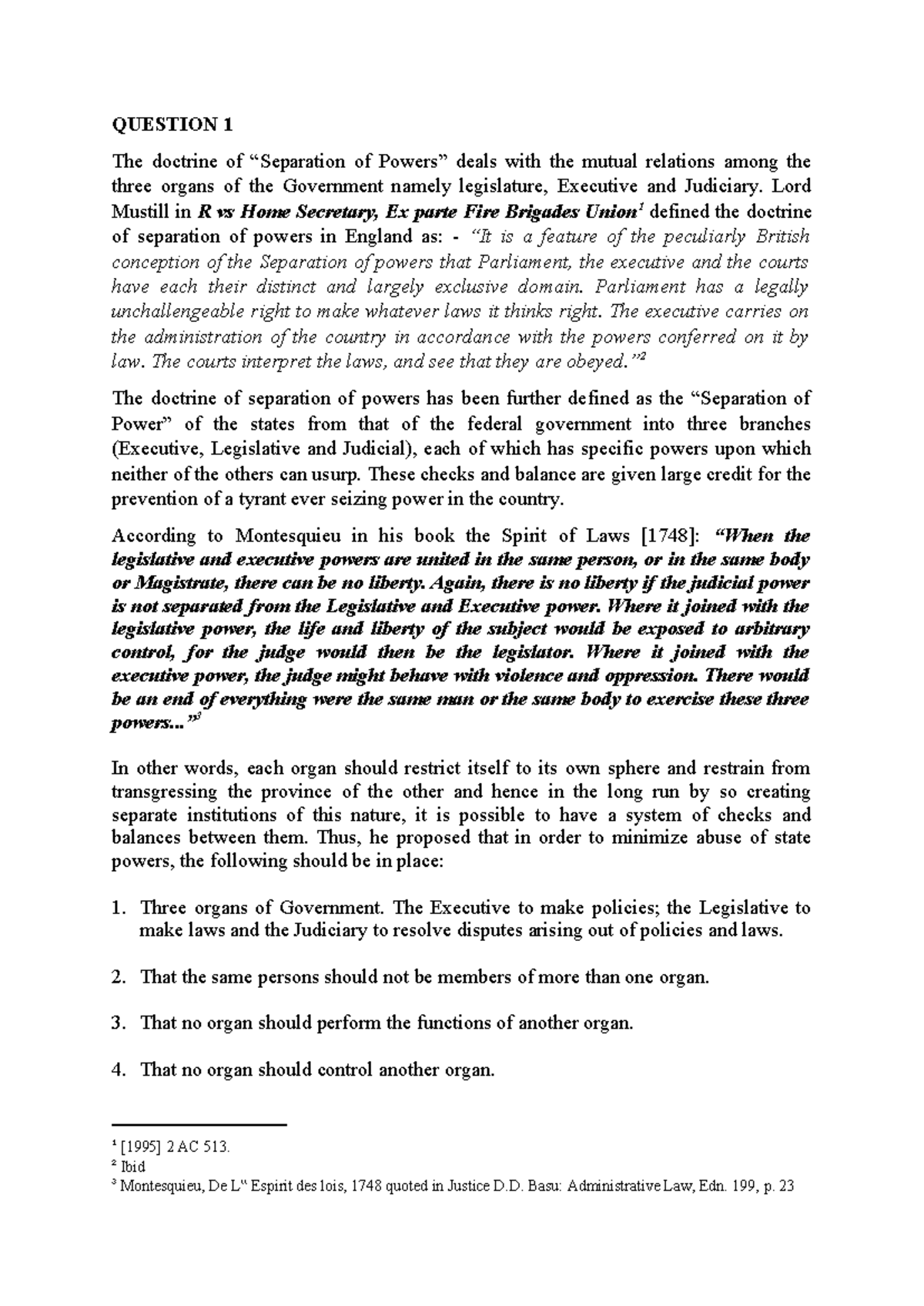 Separation OF Powers-MJM - QUESTION 1 The doctrine of “Separation of ...