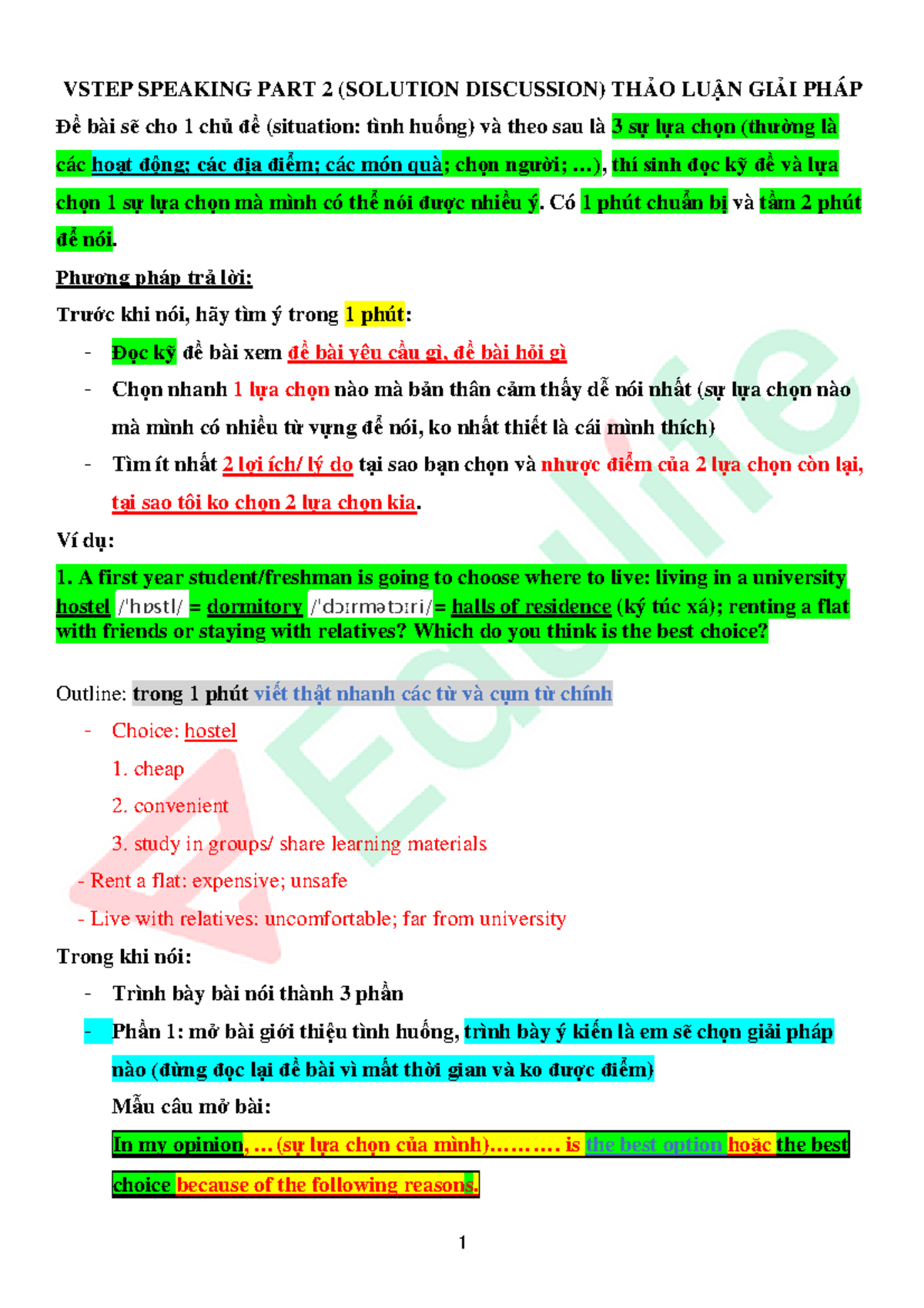 VSTEP Speaking Part 2: Strategies and Example Discussions - Studocu