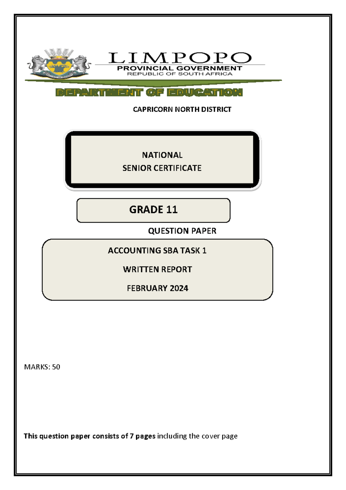Grade 11 Accounting SBA Task 1 Written Report - Capricorn North ...