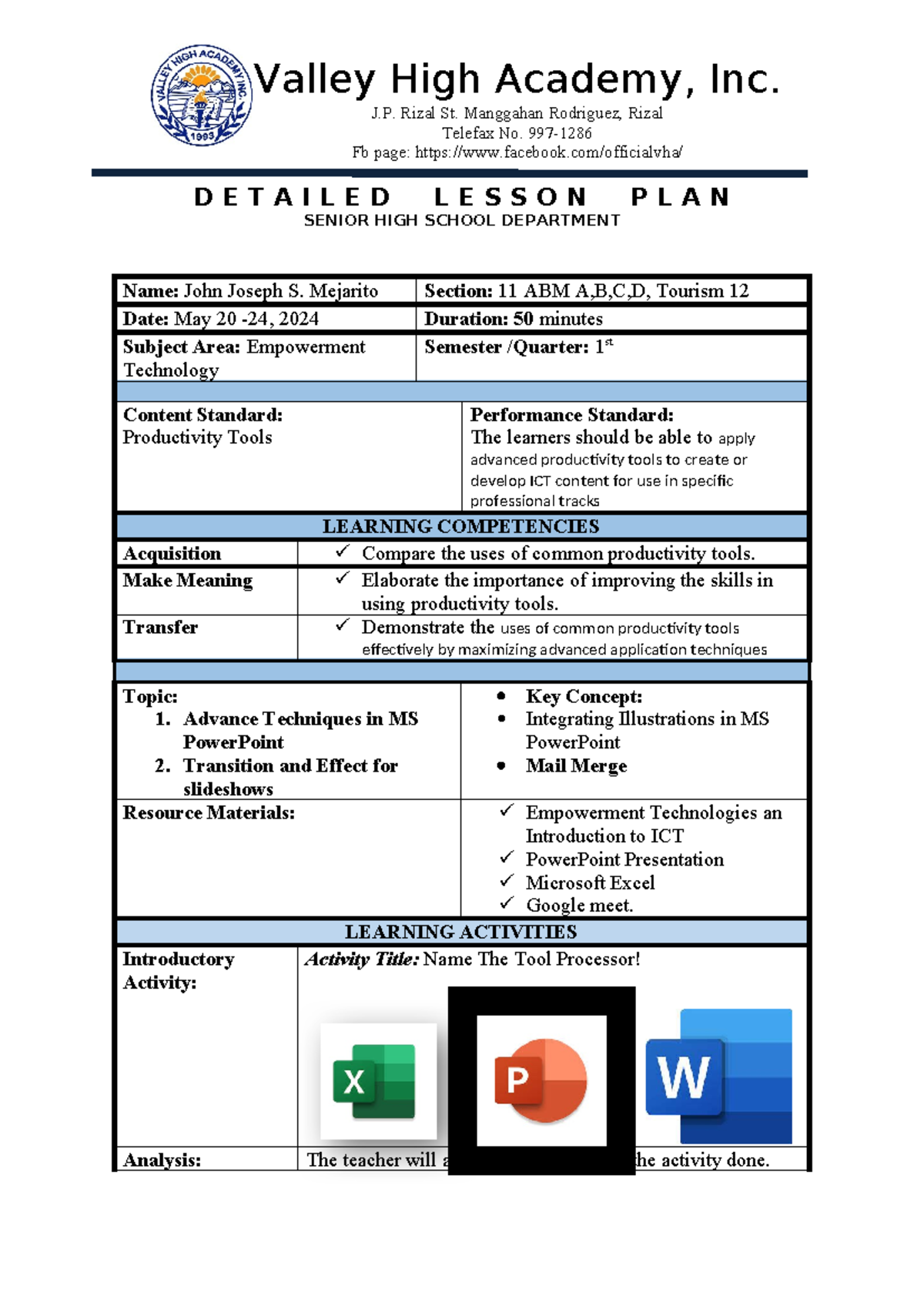 LP WEEK 4 Lesson Plan: Empowerment Technologies for Senior High School - Studocu