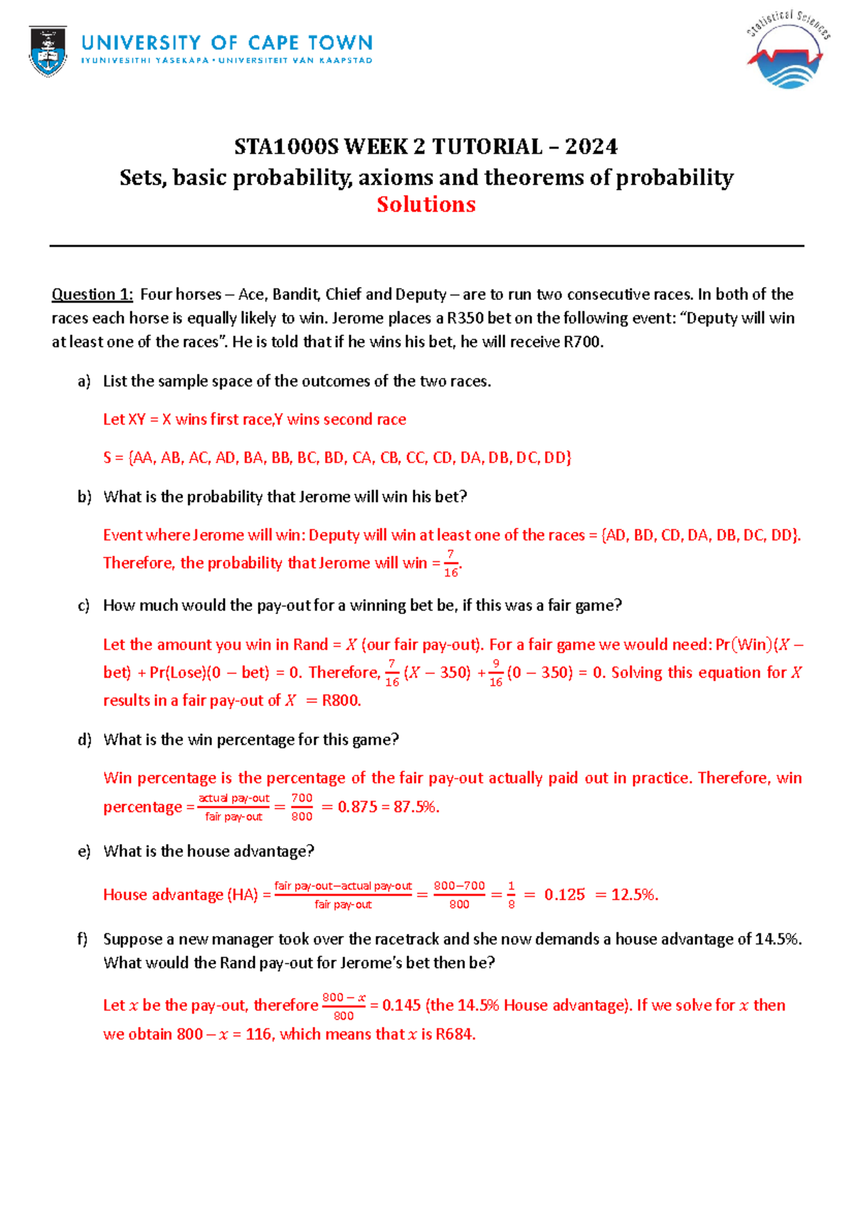 Tutorial week 2 solutions - Copy - STA1000S WEEK 2 TUTORIAL – 2024 Sets ...