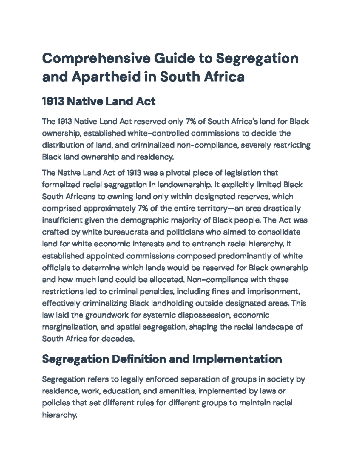 Comprehensive Guide to South African Segregation & Apartheid Laws (HIST ...
