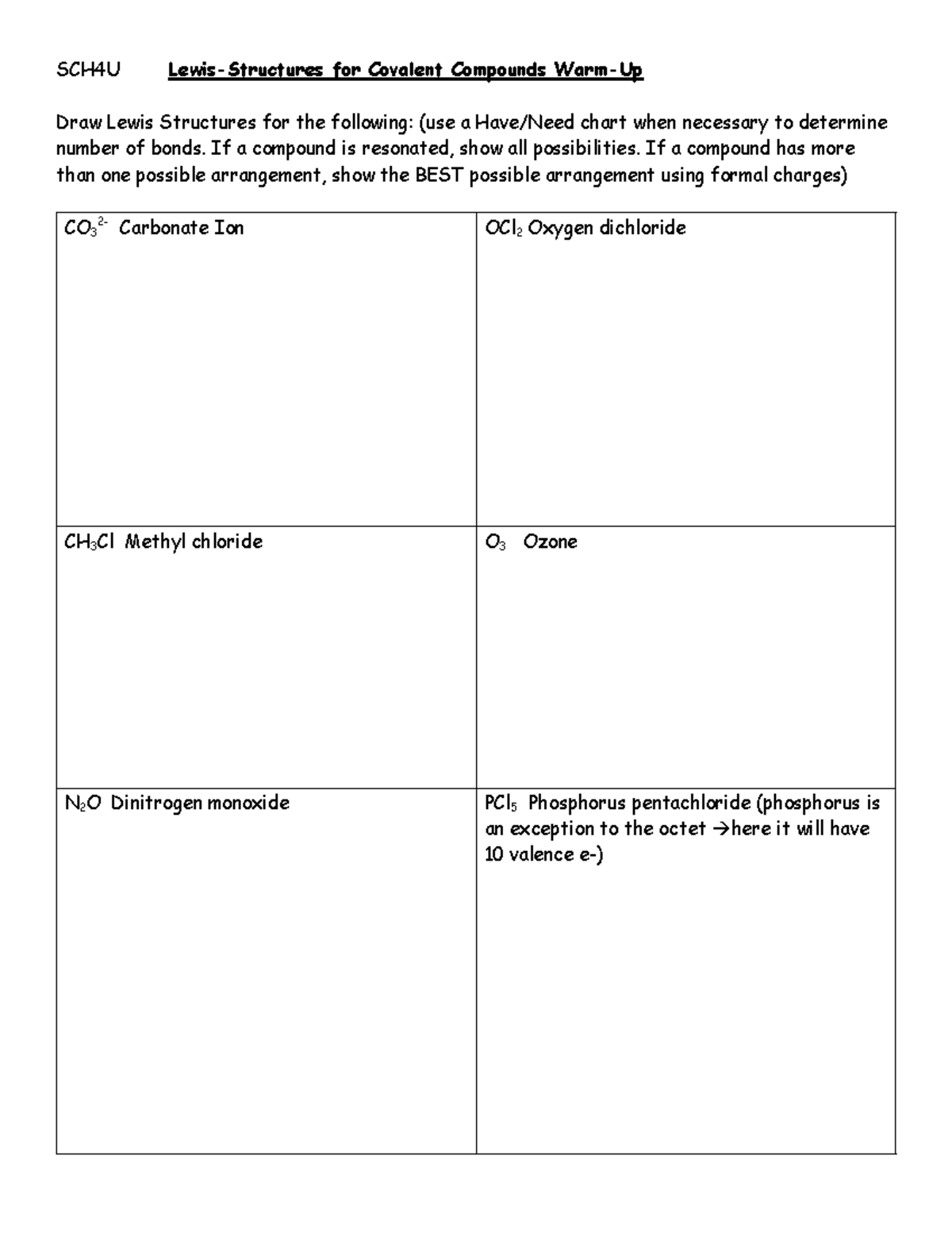 SCH4U Covalent Compounds: Lewis Structures & Resonance Analysis - Studocu