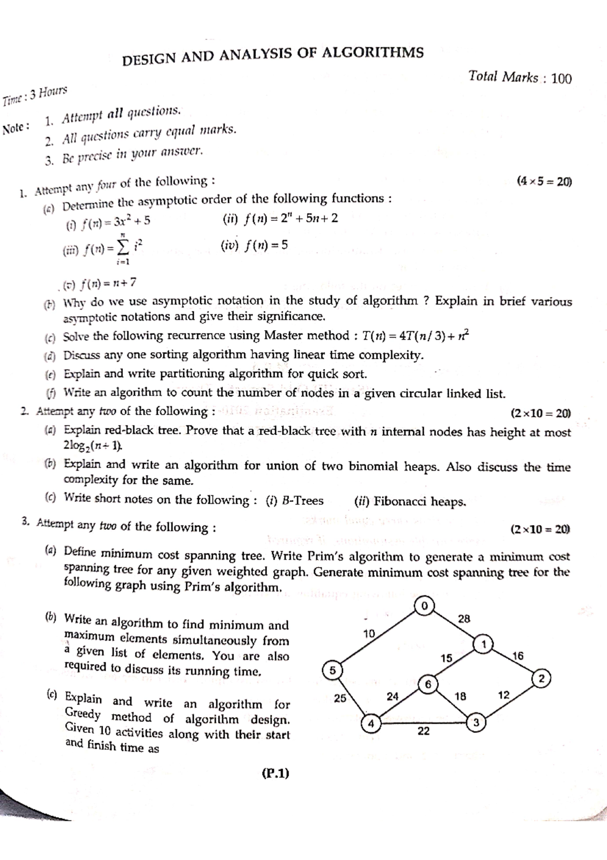 DAA practice paper 1 - hedhjw - DESIGN AND ANALYSIS OF ALGORITHMS Total ...