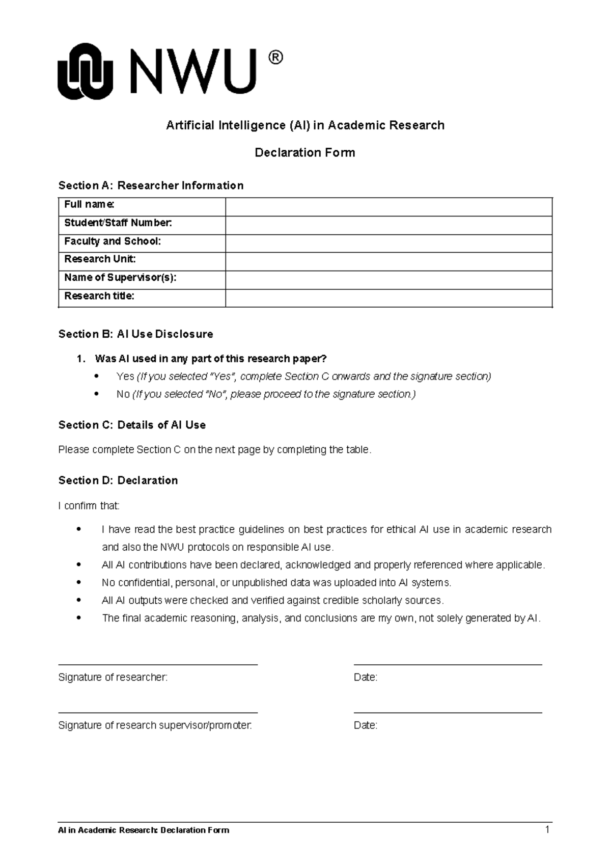 AI in Academic Research: Declaration Form and Guidelines - Studocu