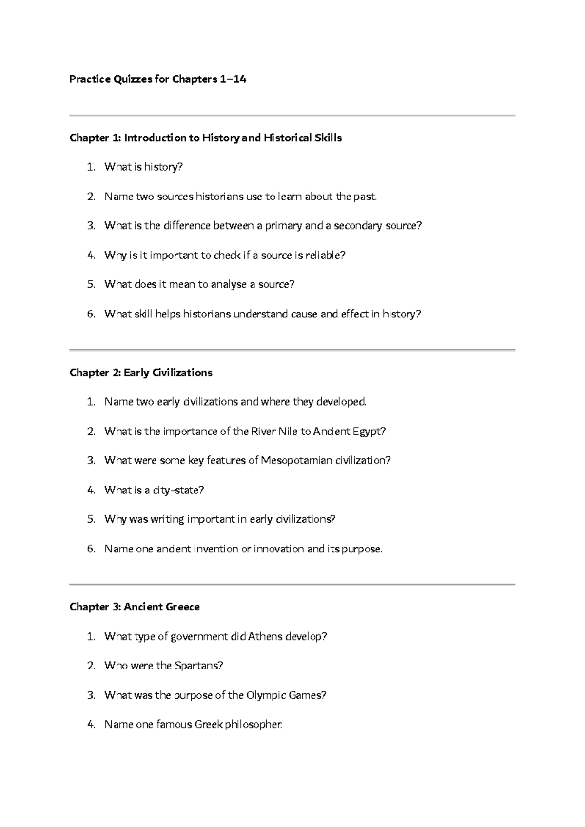 Practice Quizzes for History: Chapters 1-14 Overview - Studocu