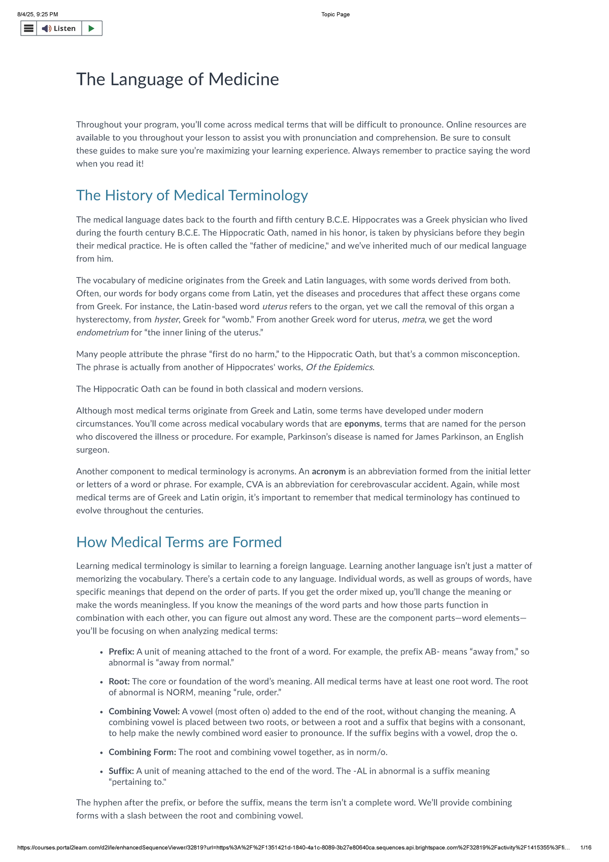 Pen Foster - Lesson 1.1: Understanding Medical Terminology - Studocu
