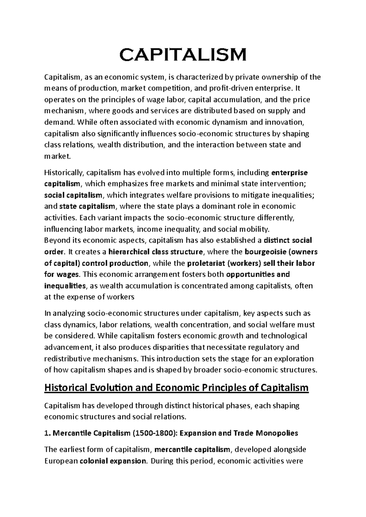 Capitalism: Historical evolution, economic principles, and social ...