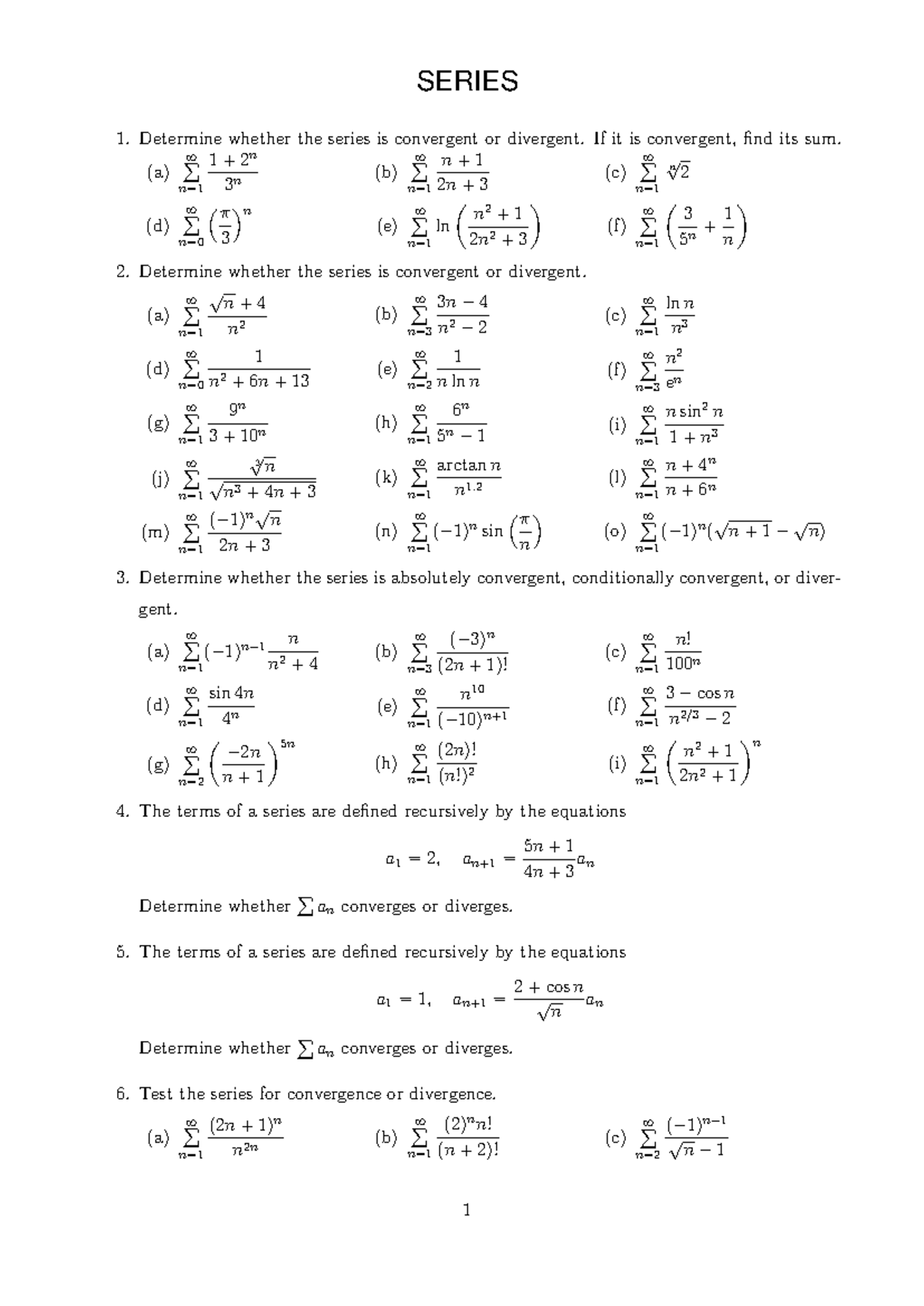 Ch04-Series: Convergence and Divergence Analysis of Series - Studocu