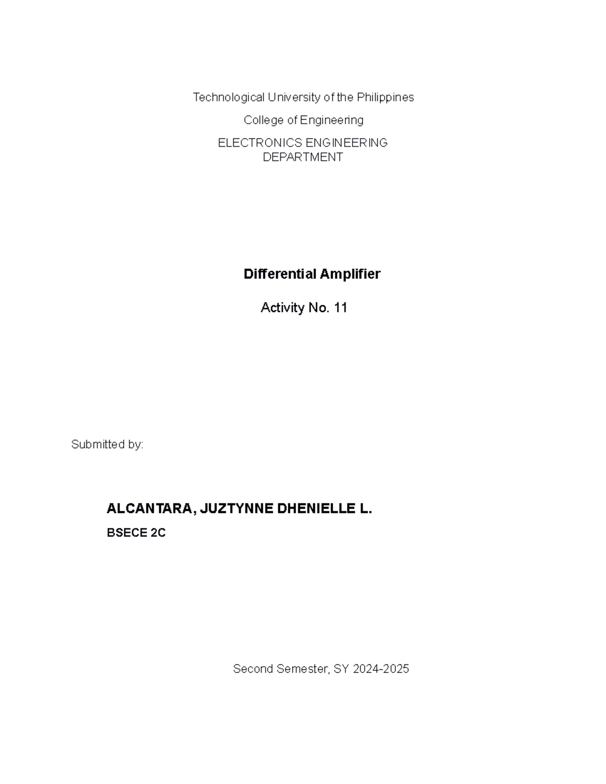 BSECE 2C Differential Amplifier Activity No. 11 Report - Studocu