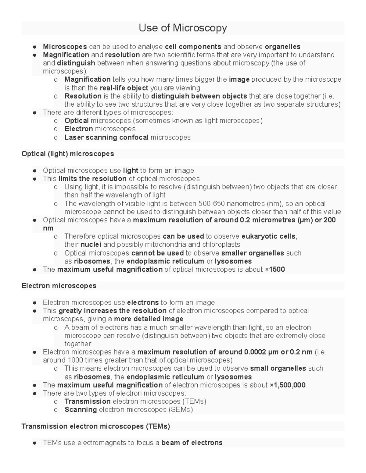 Eukaryotic Cell Structure & Microscopy Techniques Overview (BIO101) - Use of Microscopy - Studocu