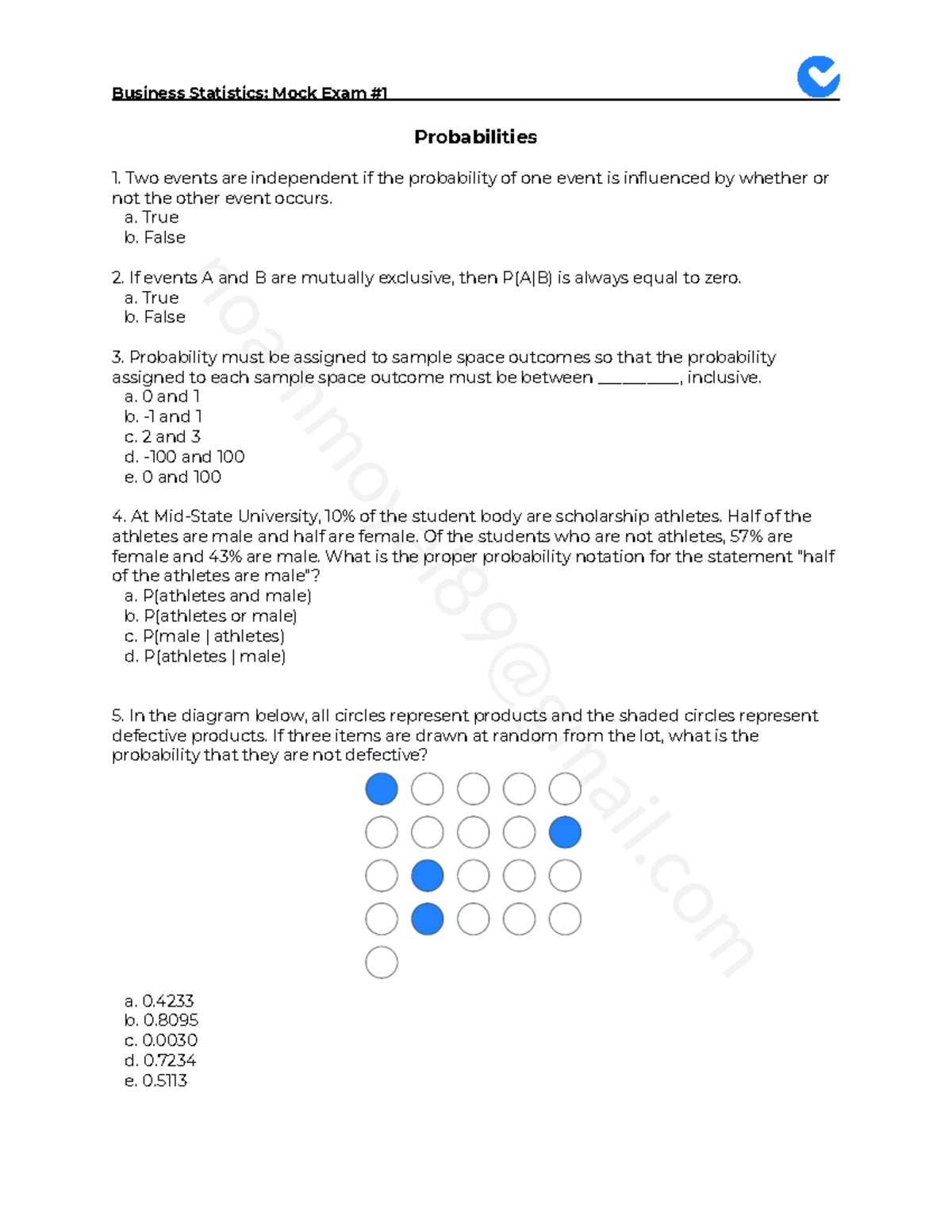 Business Statistics: Mock Exam - Chapter 3 Probabilities - Studocu