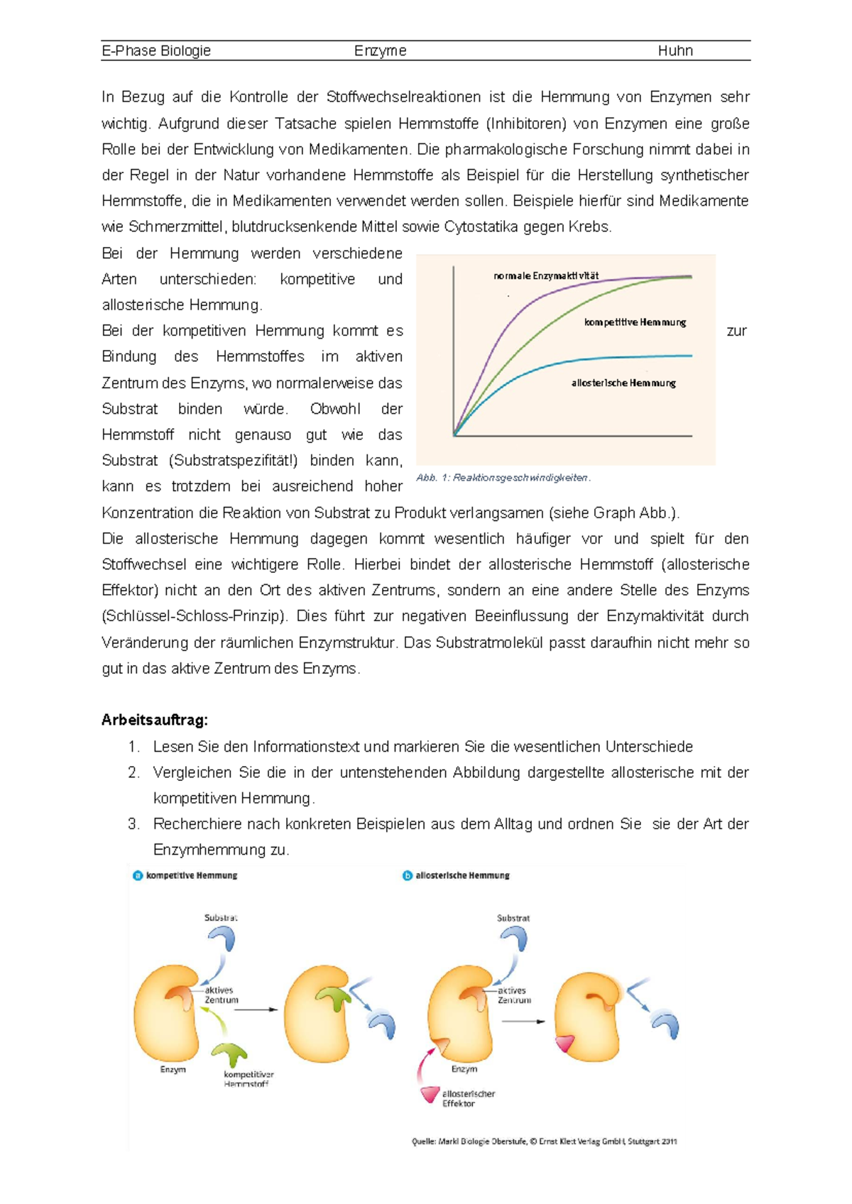 Biologie: Infotext zu kompetitiver und allosterischer Hemmung - Studocu