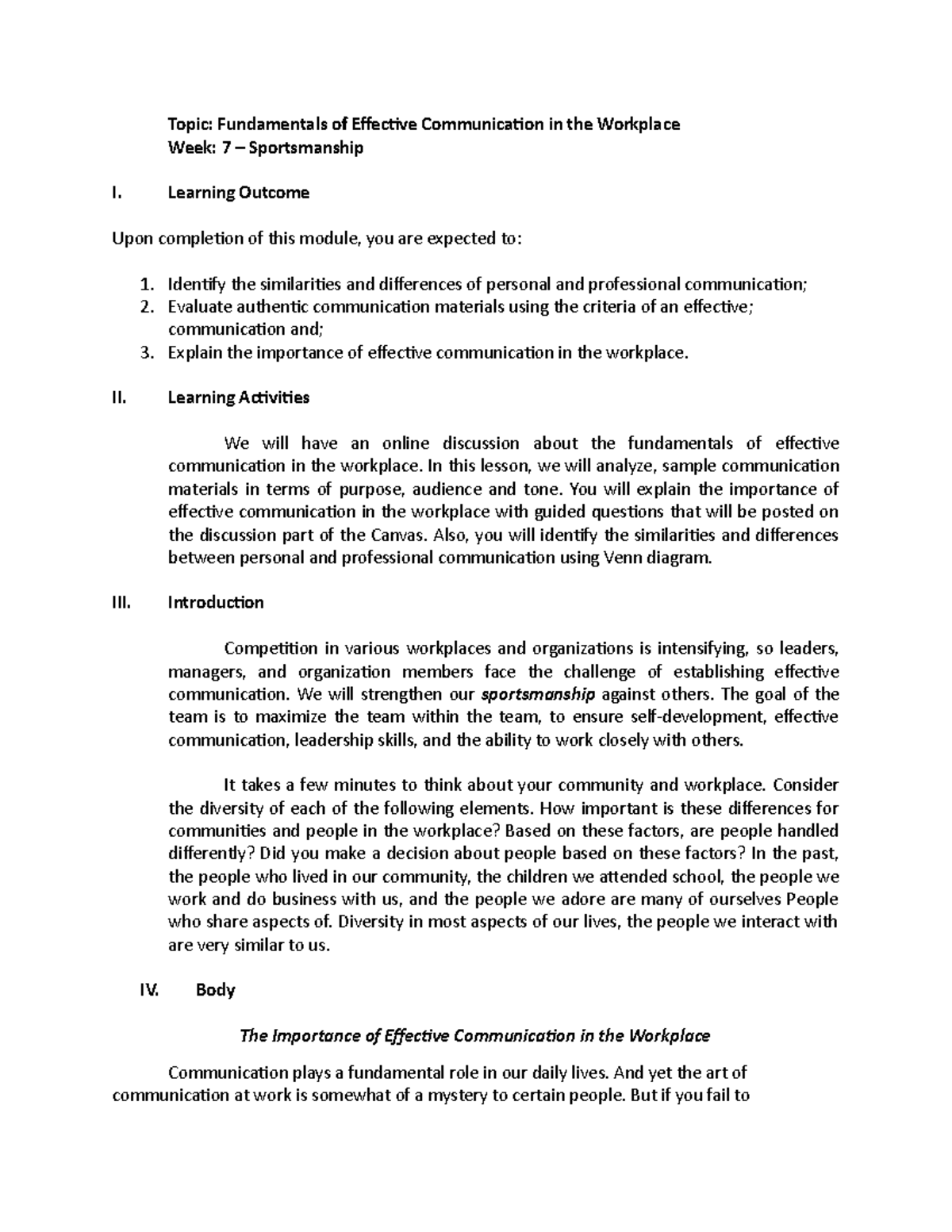 Effective Communication Fundamentals in the Workplace (Module 7, Week 7 ...
