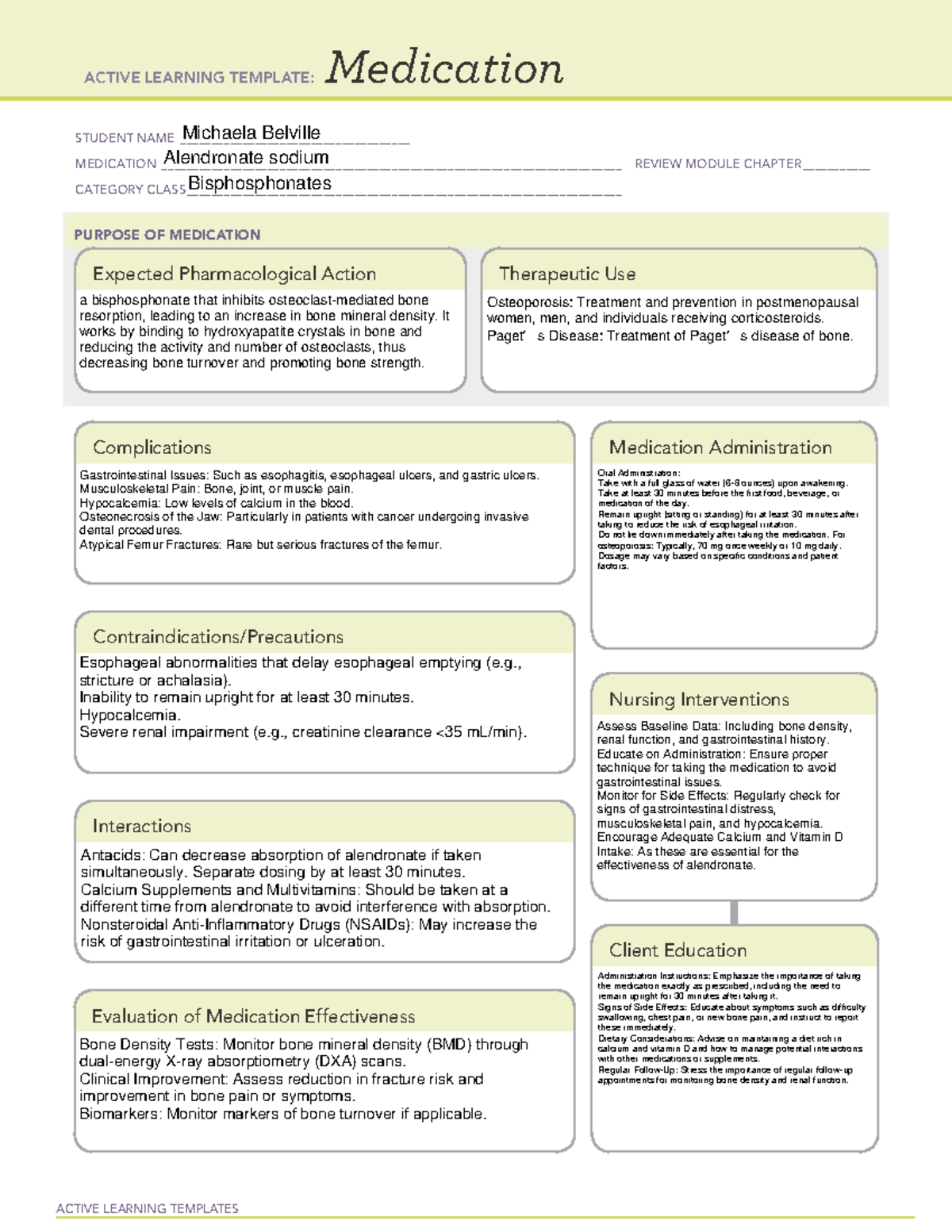 Alendronate Sodium - med info - ACTIVE LEARNING TEMPLATES Medication ...