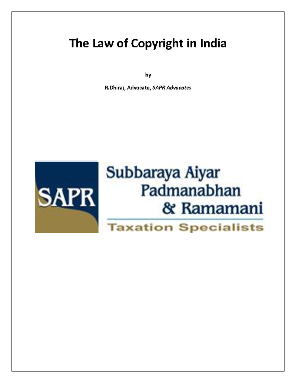 Copyright final - General law - The Law of Copyright in India by R ...
