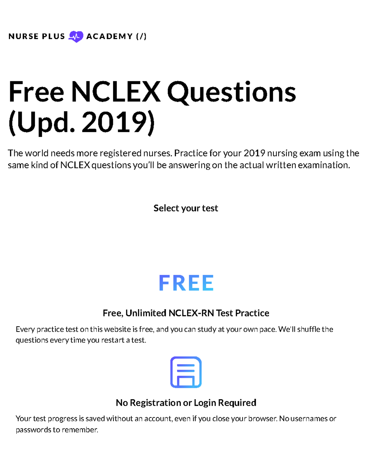 Free NCLEX-RN Practice Test Bank with 2019 Questions and Tips - Studocu