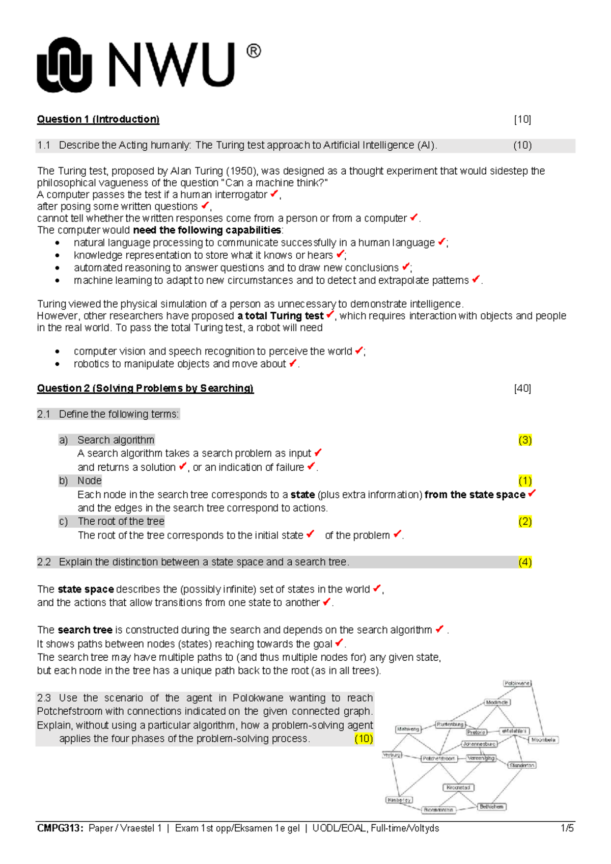 CMPG313: Exam 1 2025 Memo - AI, Search Problems & Logic - Studocu